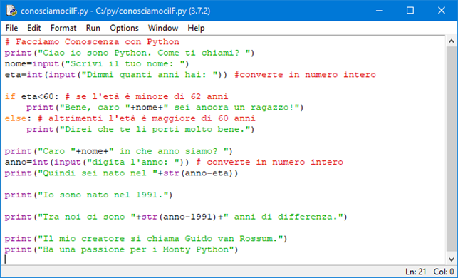 Appunti per il Gruppo Computer: IMPARIAMO A PROGRAMMARE IN PYTHON (2)