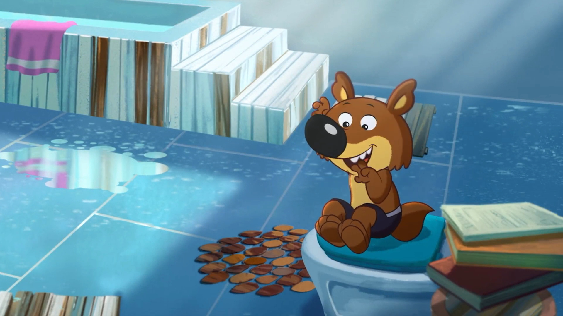 Shirtless Drawn Cartoon Boys & Men: Mini Wolf in Bathing Suit