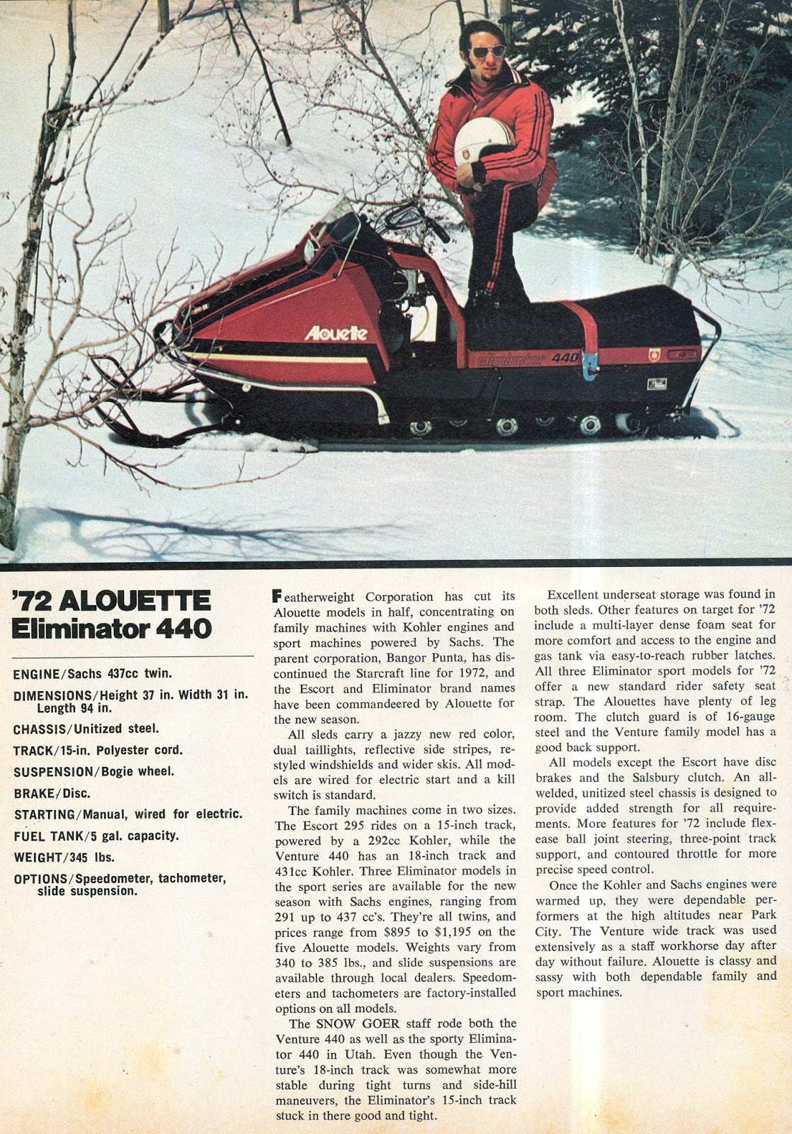 CLASSIC SNOWMOBILES OF THE PAST: 1972 ALOUETTE 440 ELIMINATOR SNOWMOBILE