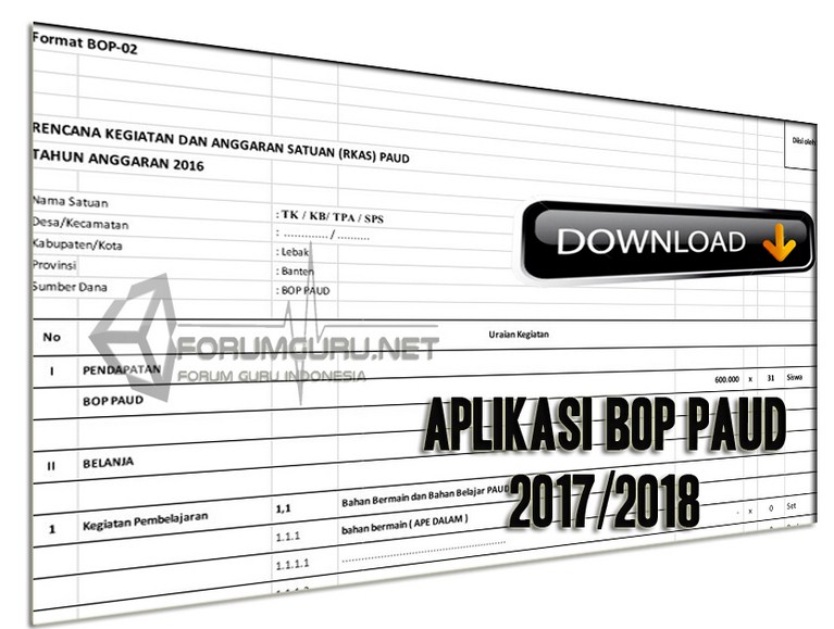 Format RKAS BOP PAUD Tahun Pelajaran 2017/2018 - Perangkat Pembelajaran