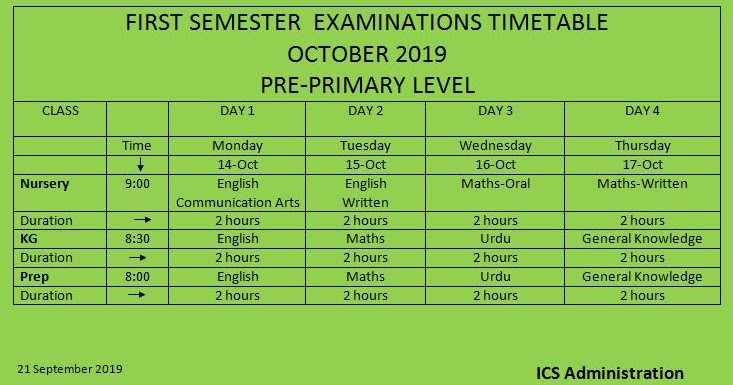 Islamabad Convent School H-8/4 Campus: Date Sheet for First Semester ...