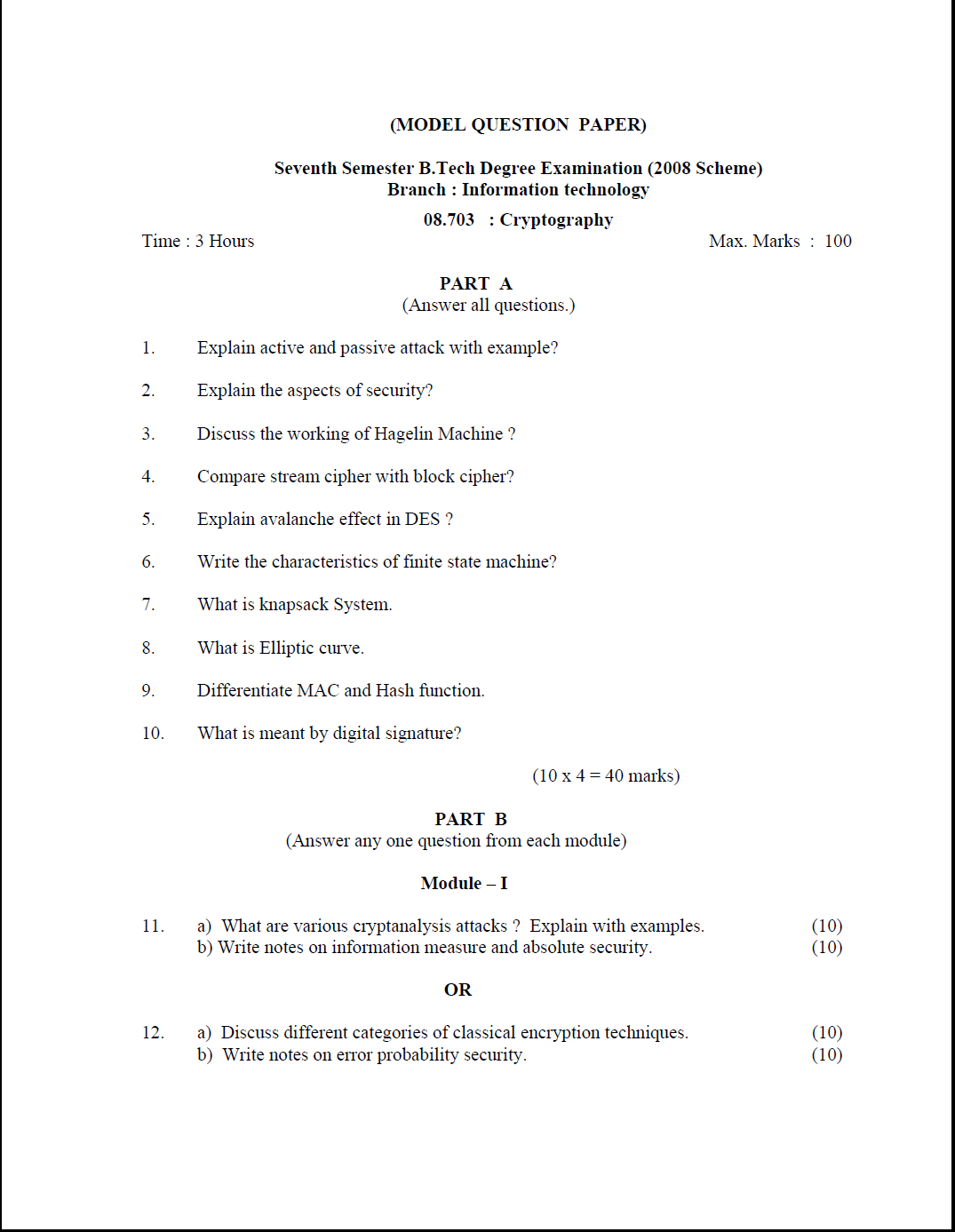 Kerala University B.Tech Cryptography 2017 Question Paper - University ...