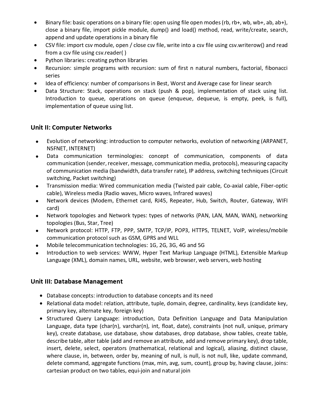 New/Reduced Syllabus