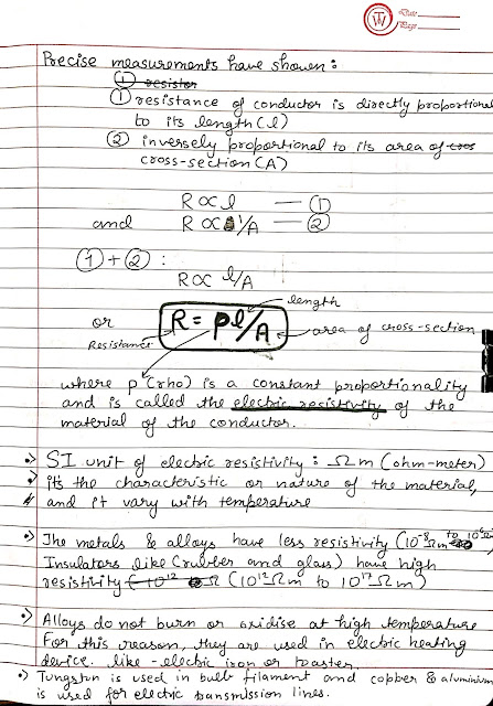 Class 10 NCERT Physics Chapter 11: Electricity : Handwritten Notes