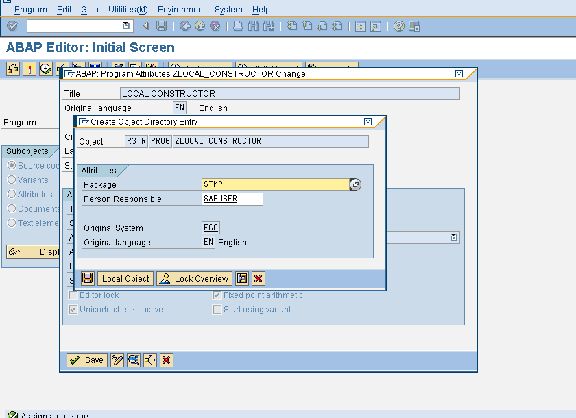 Sap Tech Local Class Creation Of Constructor