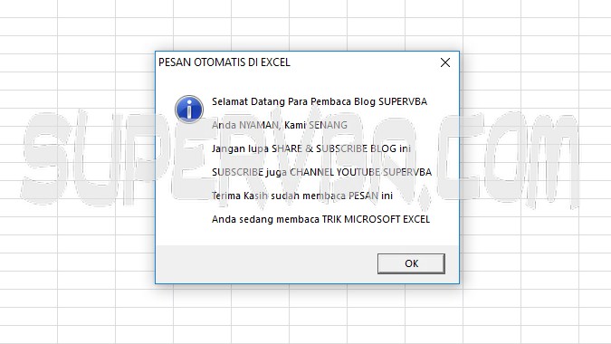 Membuat Popup Message Yang Berjalan Otomatis Saat Membuka Excel Dengan Message Box