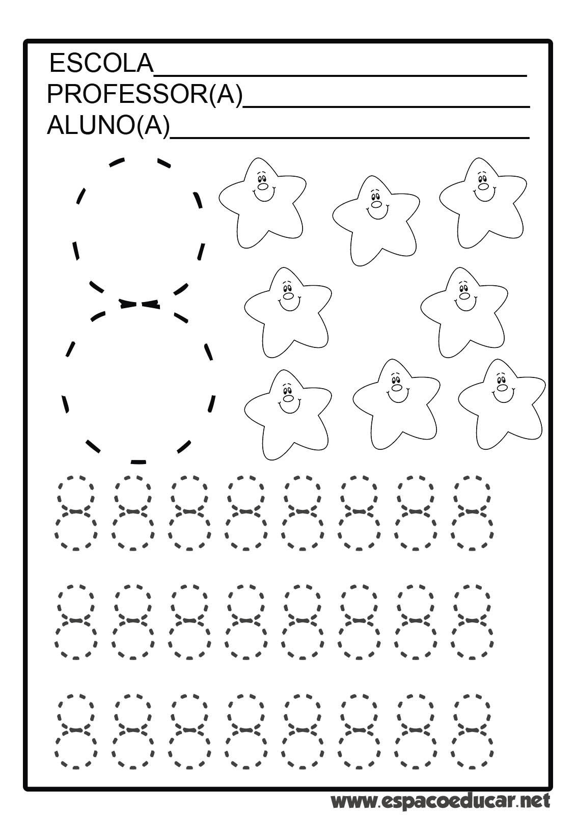 ATIVIDADES COM NUMERAIS TRACEJADOS DE 0 A 9 PARA COORDENAÇÃO MOTORA ...