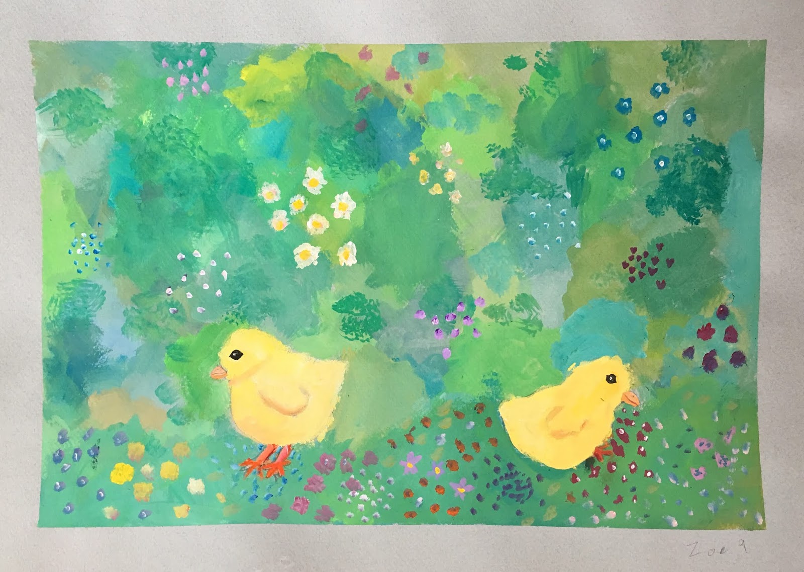 Art Room Britt: Spring Chicks in Gustav Klimt Floral Field