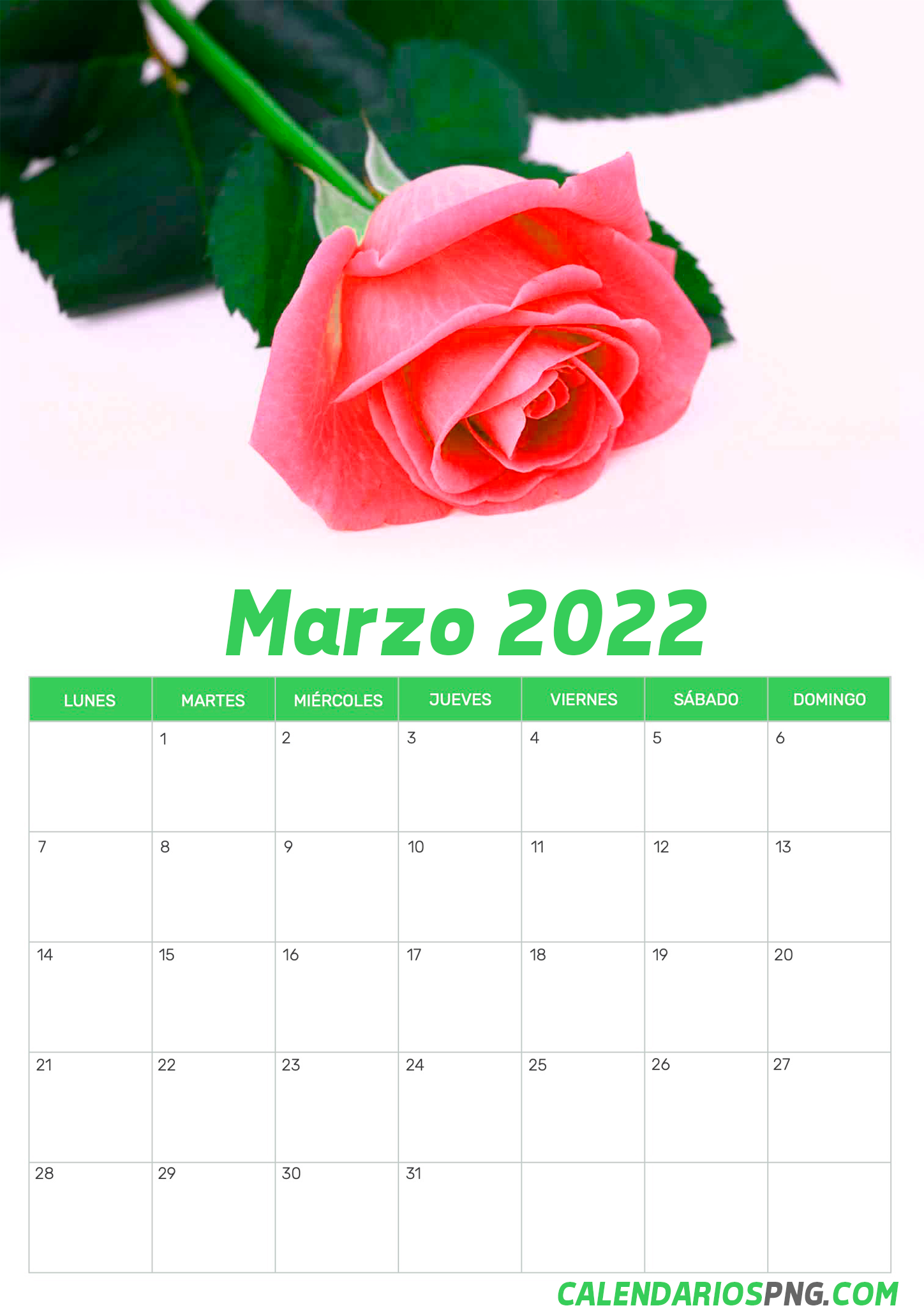 Calendarios de marzo 2022 para imprimir