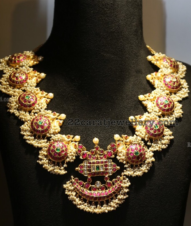 Ruby Temple Jewelry with Small Pearls - Jewellery Designs