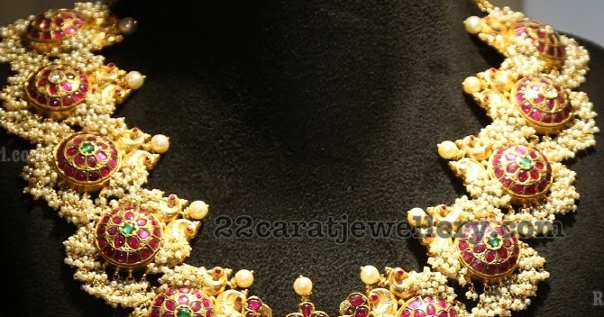 Ruby Temple Jewelry with Small Pearls - Jewellery Designs