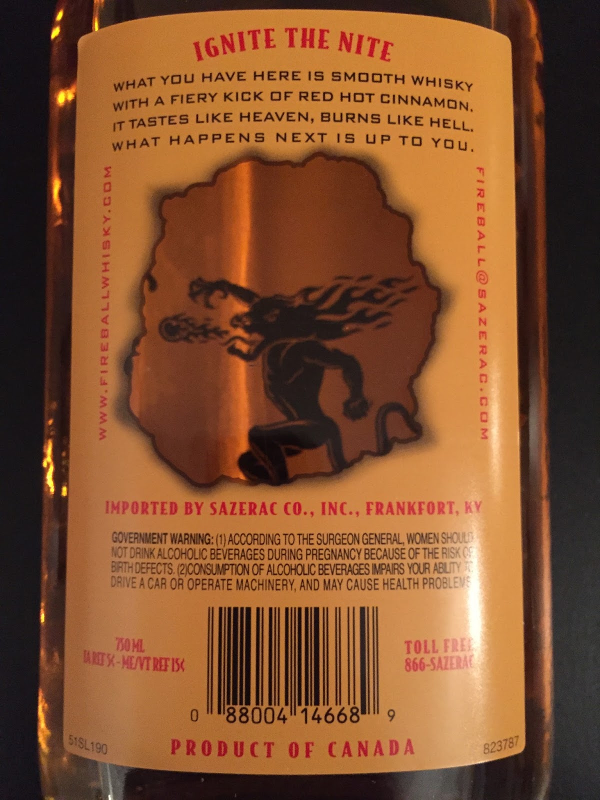 Fireball Whiskey Back Of Bottle