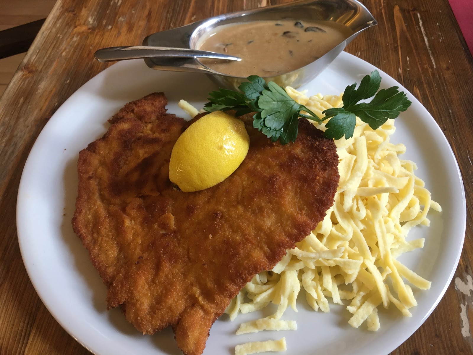 Onkel Otto, Serving the Fantastic Schnitzel with Mushroom Cream Sauce ...