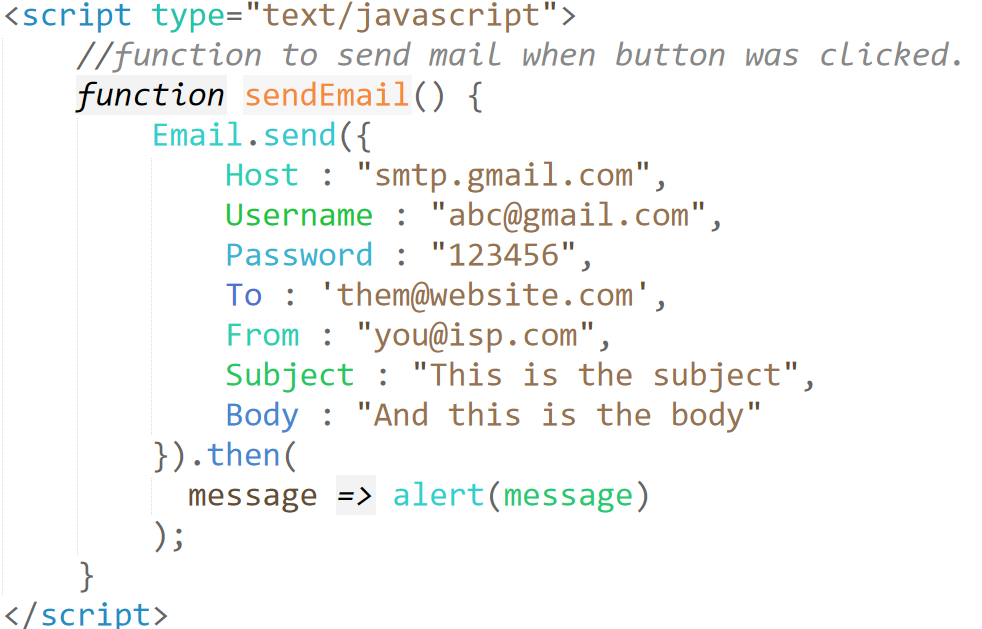 Send Mail through smtpjs api