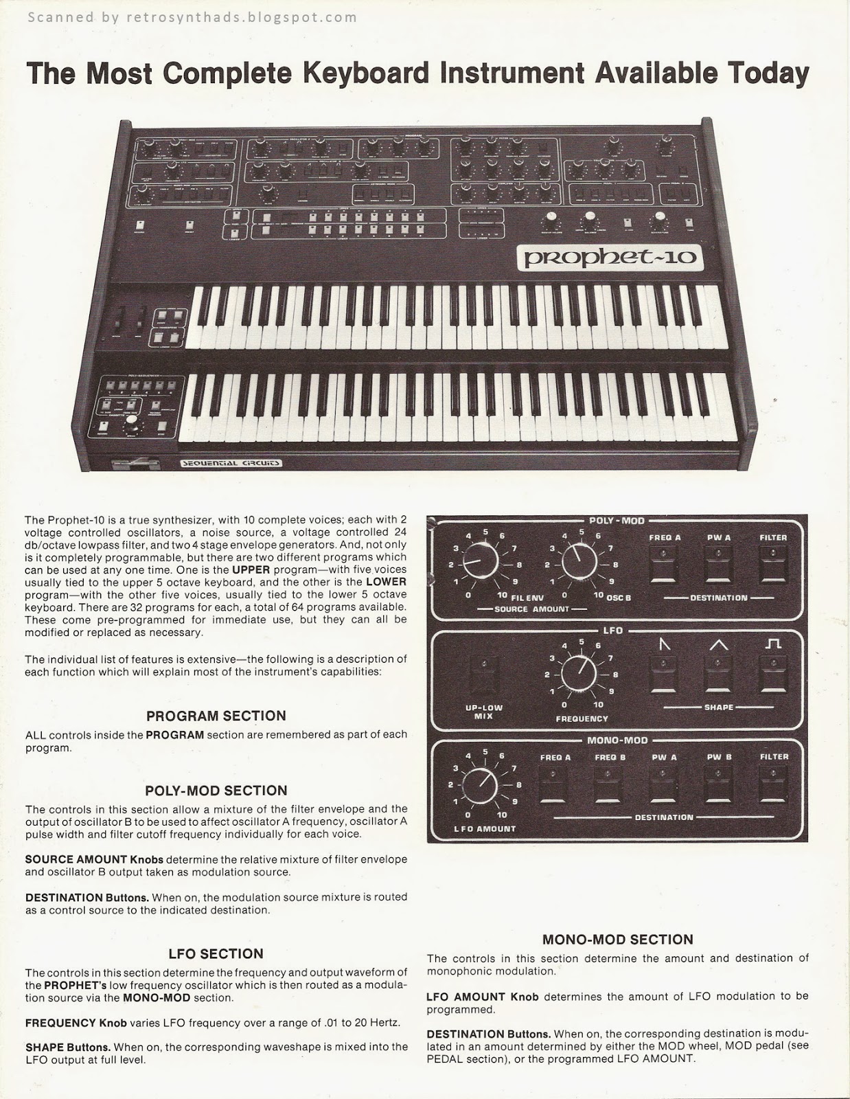 Retro Synth Ads: Sequential Circuits Inc. Prophet-10 "The Most Complete ...