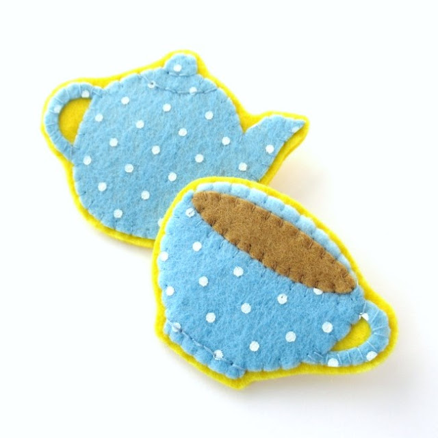 Bugs and Fishes by Lupin: Felt Teapot & Teacup Brooches PDF Pattern