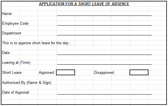Short Leave Application for Office