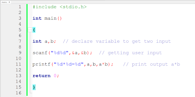 write a C program to calculate the multiplication of two numbers