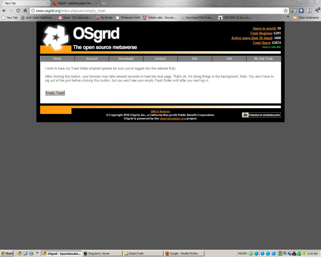 The Virtual World Technologist: Open Sim~OSgrid "Emptying Your Trash ...