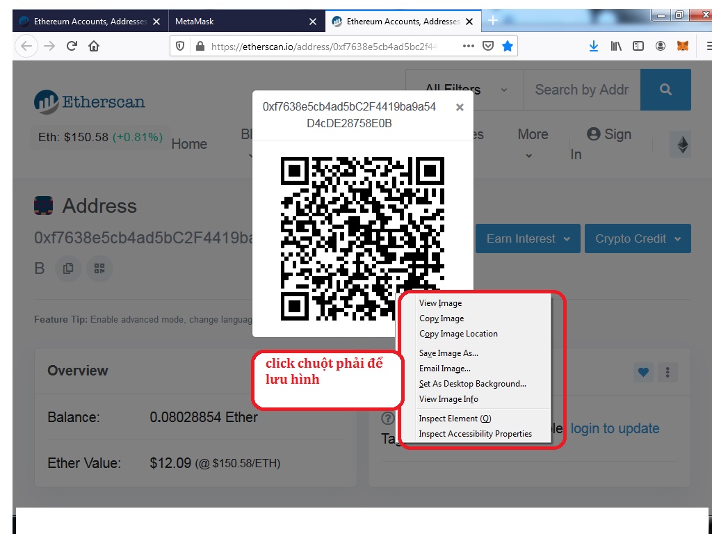 Tiểu Mỡ: Lấy địa chỉ vý QR-Code ở MetaMask - Show QR code in MetaMask
