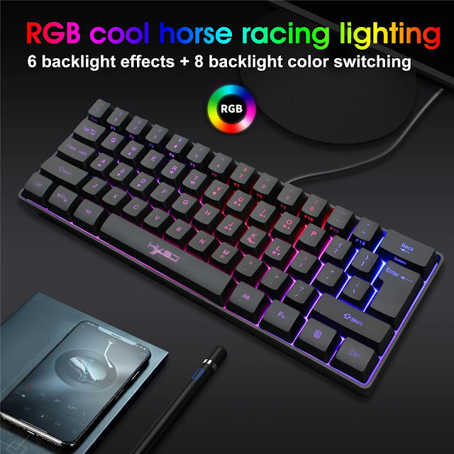 HXSJ V700 61 Keys Gaming Keyboard Wired RGB Backlit Multiple Shortcut ...