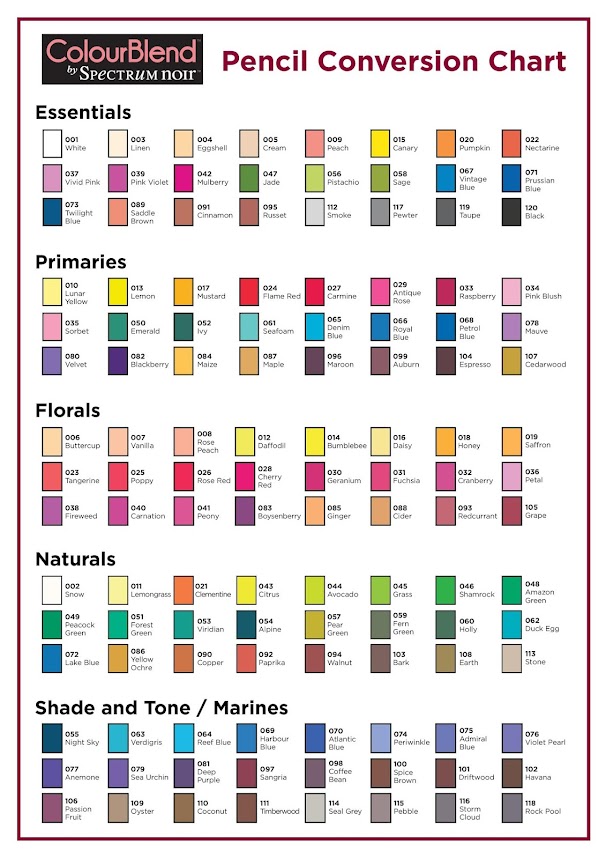 Pencils Color Charts and Swatches