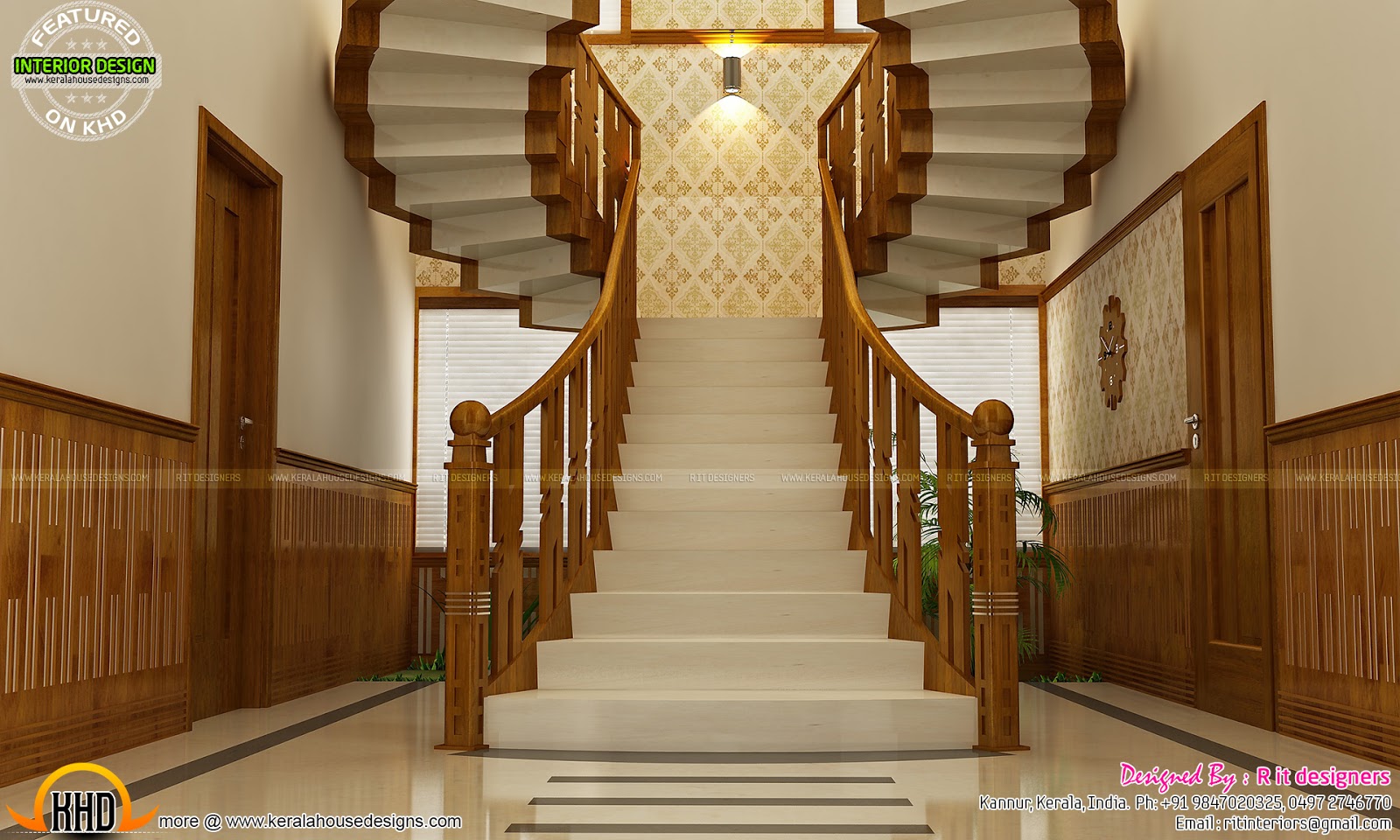 Main bedroom, bifurcated stair, living and courtyard - Kerala Home ...