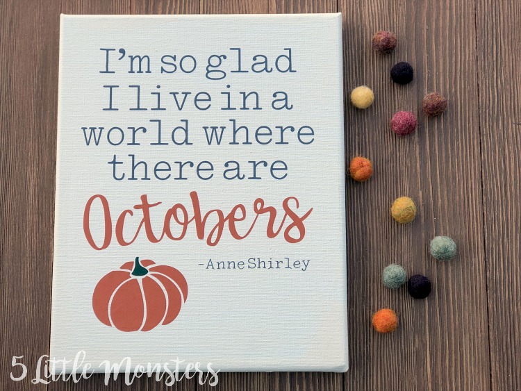5 Little Monsters: October Quote Canvas