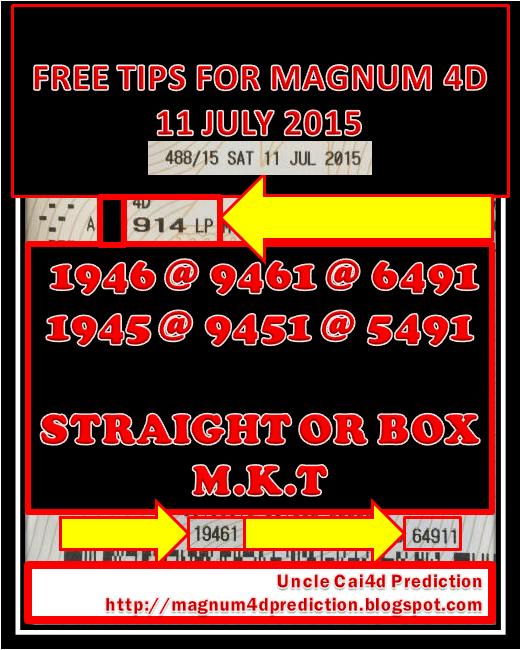 FREE TIPS FOR MAGNUM 4D DRAW 488/15 SAT 11 JULY 2015