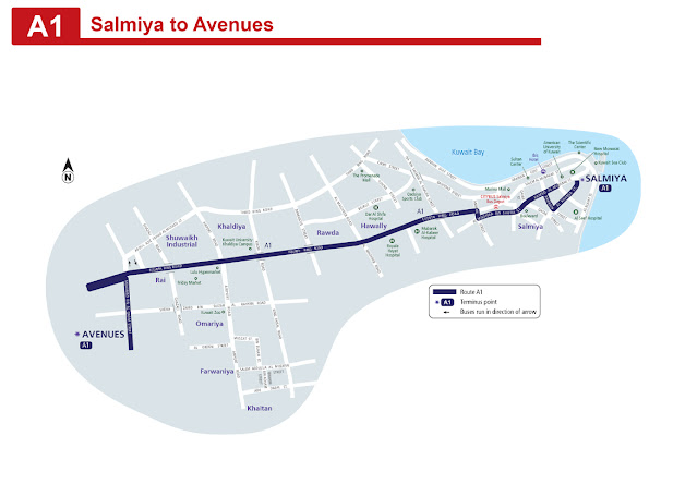 Kuwait City Bus Route A1 (Salmiya to Avenues)