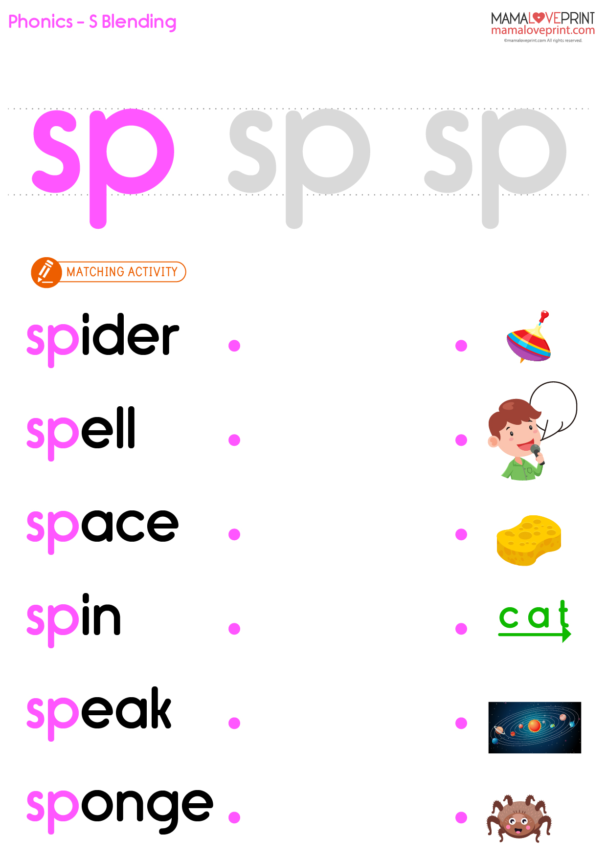 MamaLovePrint 自製工作紙 - Phonics Resources 英文拼音練習 S-Blend (sc , sk , sl ...