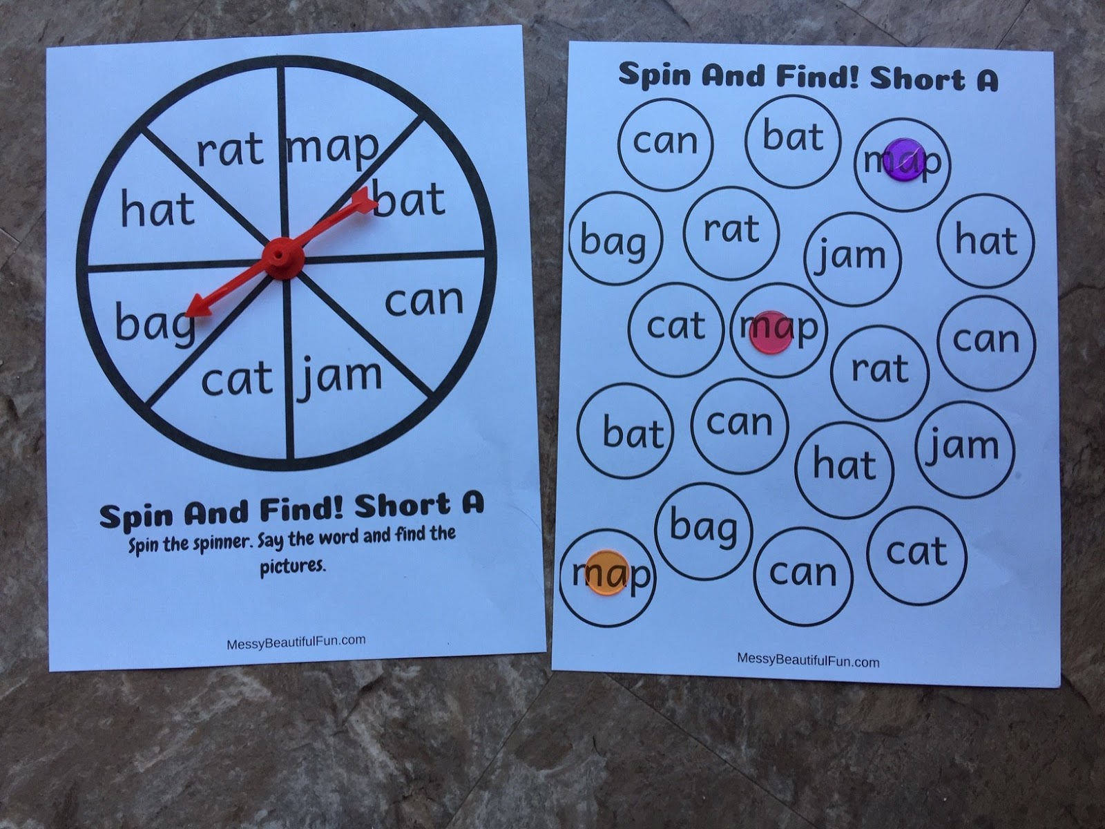 Messy, Beautiful, Fun: Spin And Find CVC Words Printable Pack