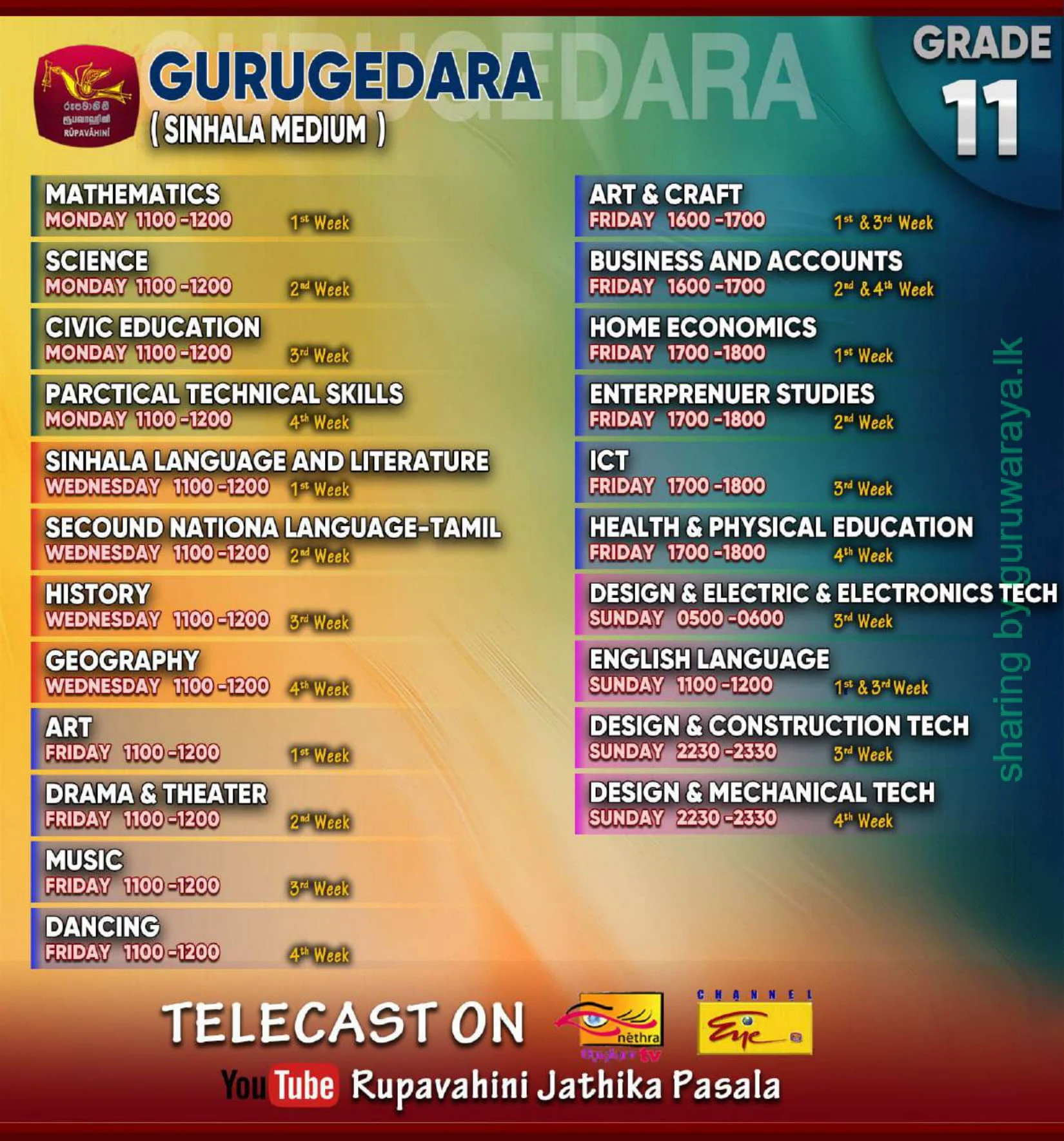 Channel EYE Education Time Table - Sinhala Medium - Teacher