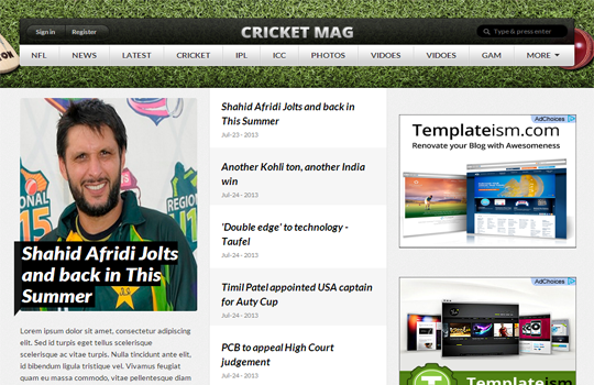 vi-template: Cricket Mag Blogger Template html5