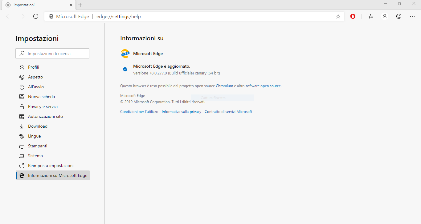 Microsoft Edge mostra la notifica di aggiornamento disponibile