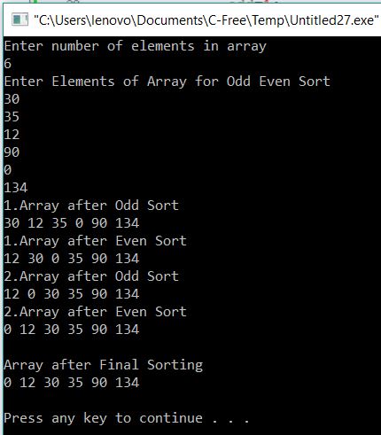 All C Programs: Program 288: Odd Even Sorting in C