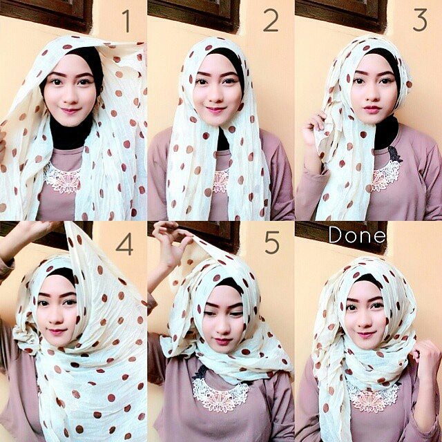 Cara memakai hijab pashmina simple