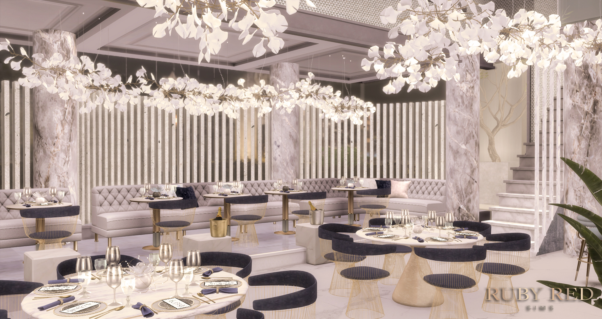 March: Sims 4 Muse Restaurant + New CC set 奢華餐廳與新物件組 [Ruby Red Sims]