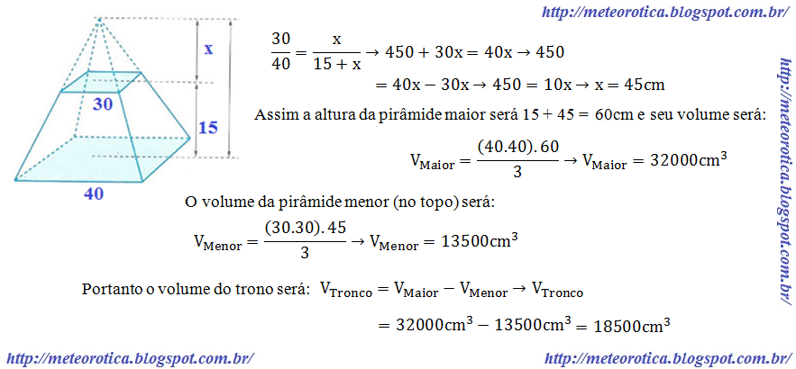 M.E.T.E.O.R.O.T.I.C.A: Exercícios resolvidos sobre Tronco de Pirâmides