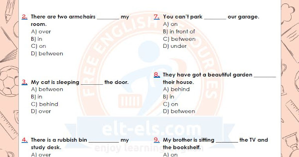Prepositions of place multiple choice tests | www.elt-els.com