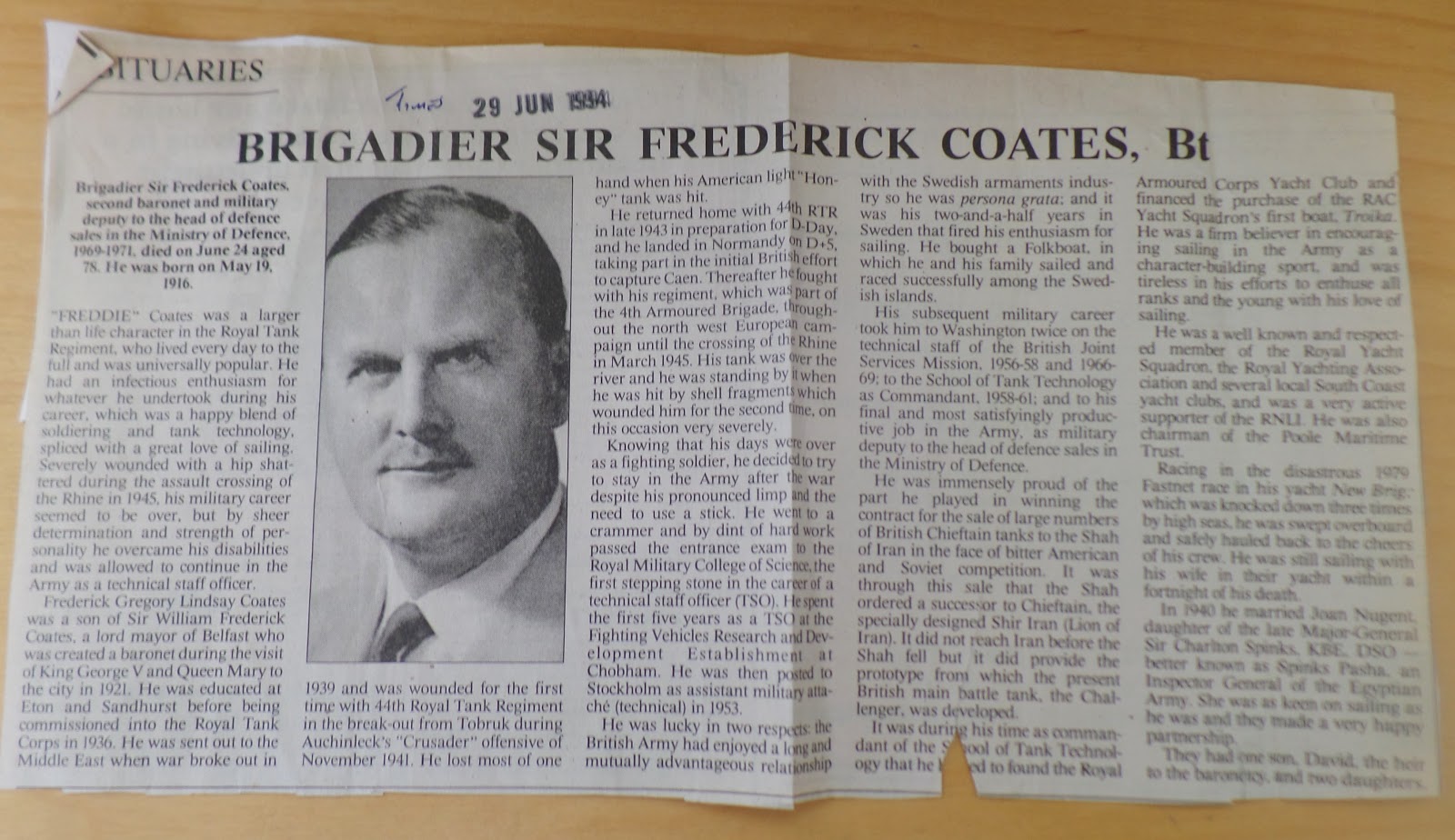Peerage News: Obituary: Brigadier Sir Frederick Coates, Bt