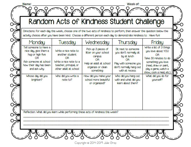 Random Acts of Kindness Student Challenge- Teach Students to Be the ...