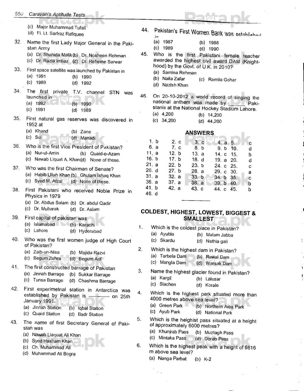 Geography of Pakistan MCQs with Answers for NTS, PPSC, FPSC Tests ...