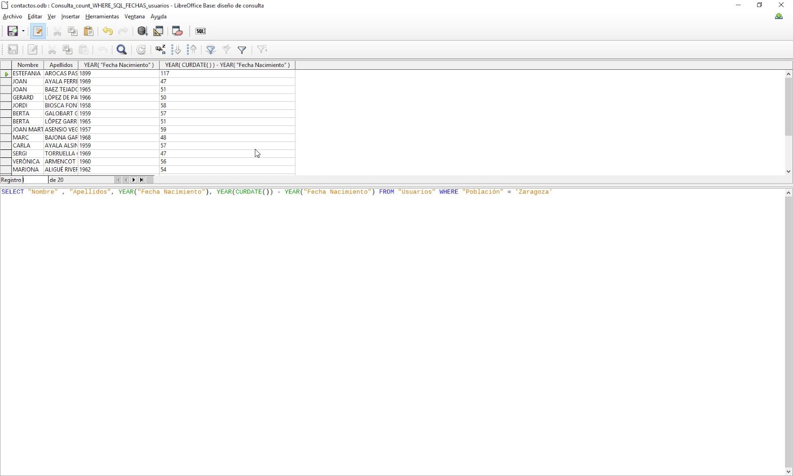 cuantos años tienes con SQL en LibreOffice Base (XII) | Programación de ...