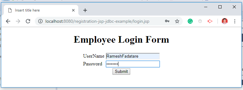 Login Form using JSP + Servlet + JDBC + MySQL Example