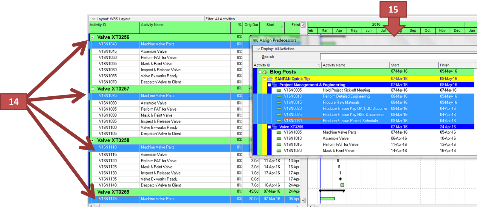 Project Planners Tips Quick Tip Assign Multiple Predecessors Or Successors To Multiple