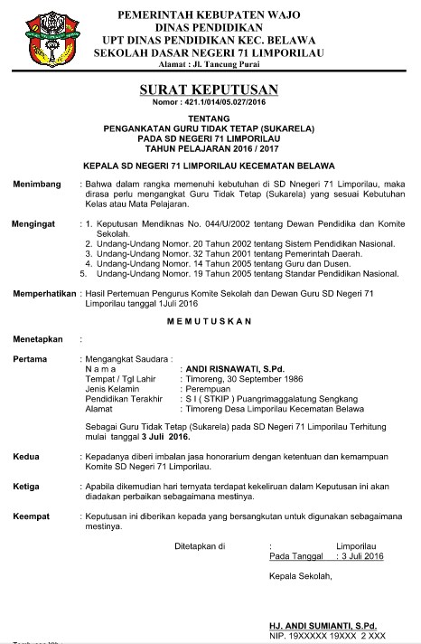 Download Contoh Surat Keputusan (SK) Kepala Sekolah Format Word - IDNOffice