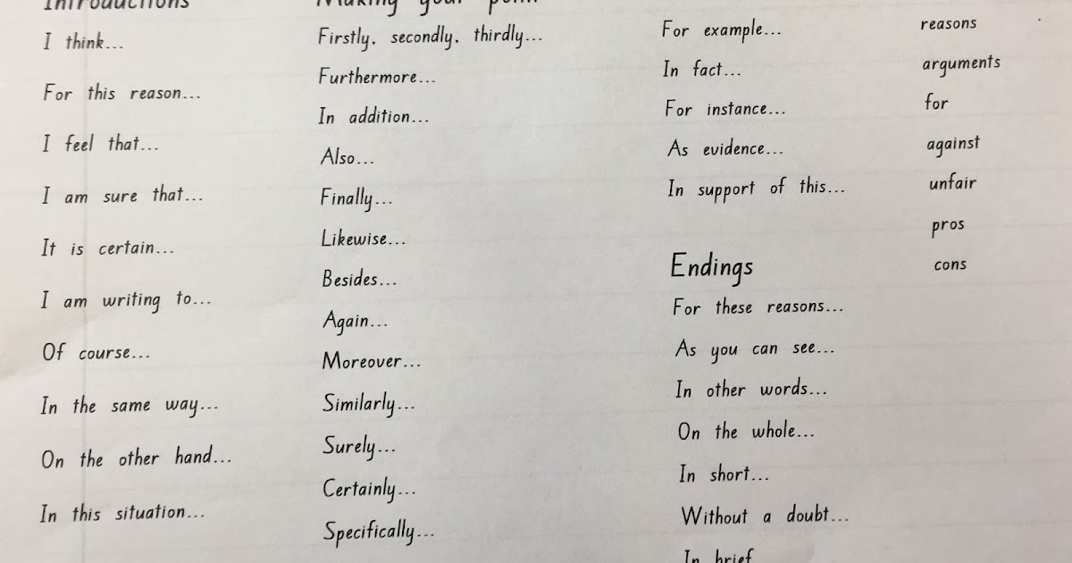 Room 5: Sentence Starters for Persuasive Writing