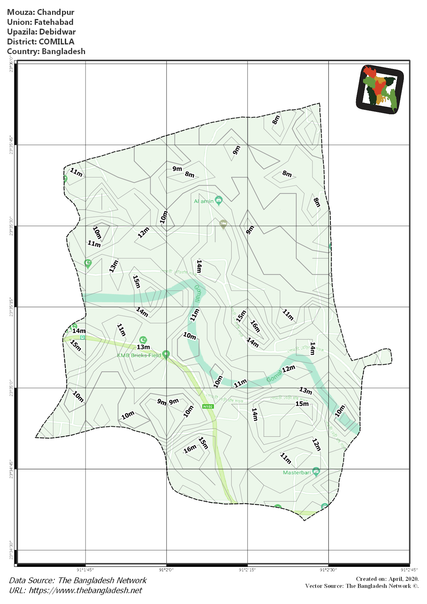 Map of Chandpur Mouza, Debidwar, Comilla