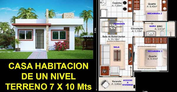 Plano de Casa En Terreno de 7 x 10 Metros - Proyectos De Casas